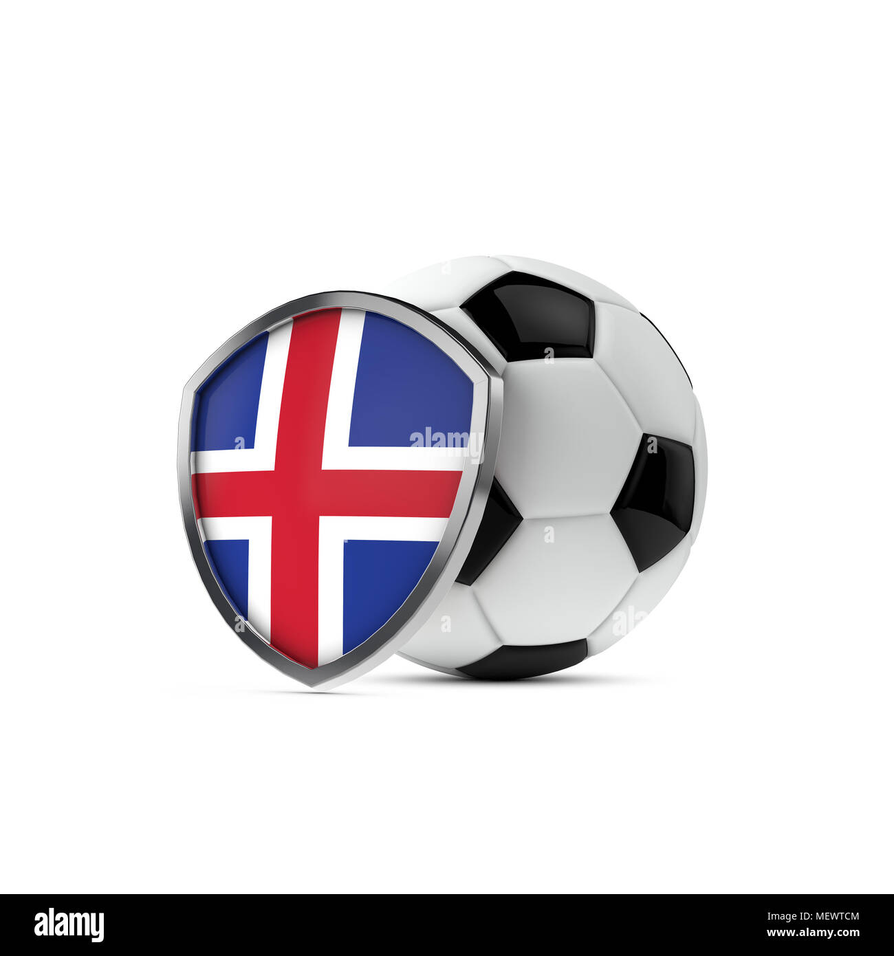 Iceland national flag shield with a soccer ball. 3D Rendering Stock ...