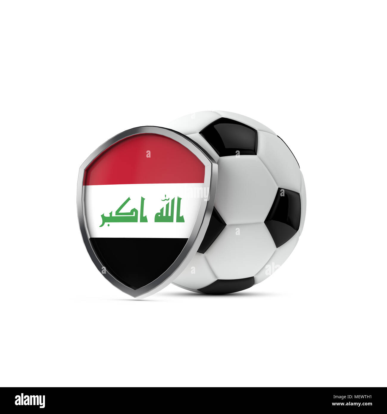 Iraq national flag shield with a soccer ball. 3D Rendering Stock Photo ...
