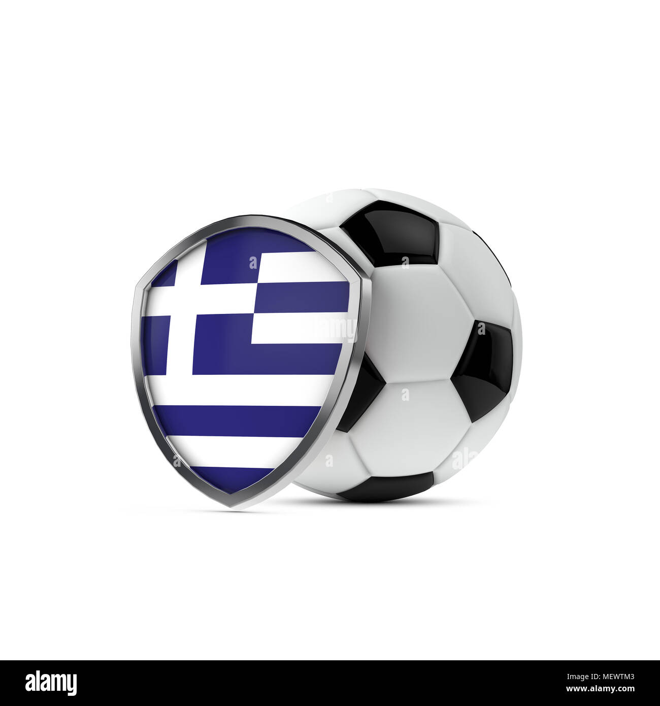 Greece national flag shield with a soccer ball. 3D Rendering Stock ...