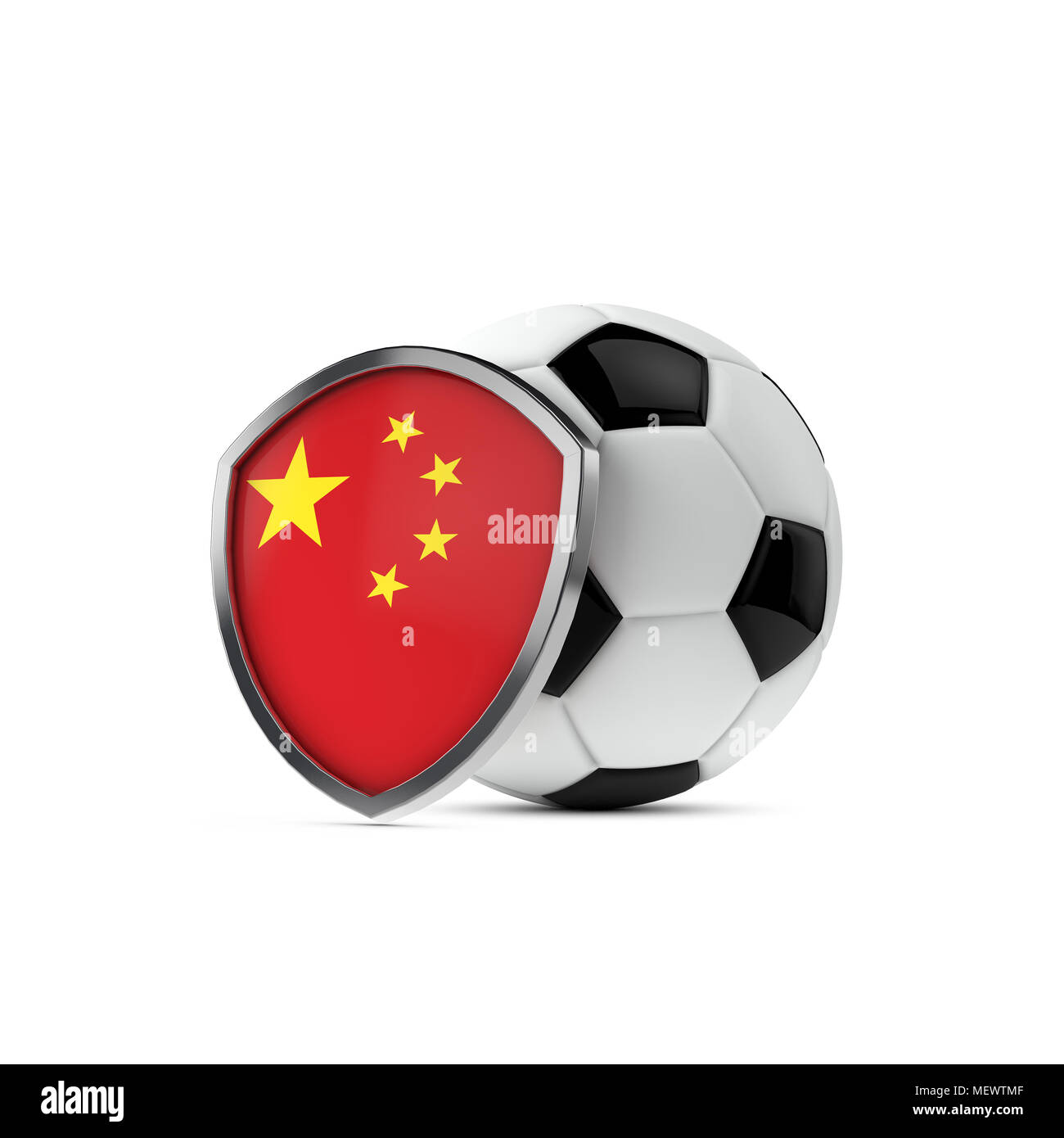 China national flag shield with a soccer ball. 3D Rendering Stock Photo ...