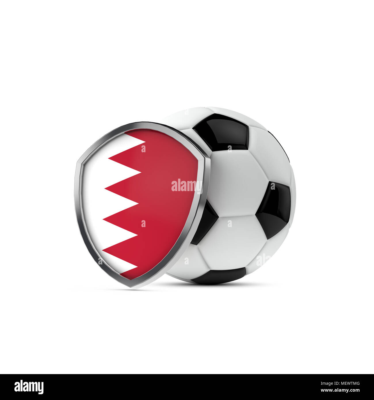 Bahrain national flag shield with a soccer ball. 3D Rendering Stock ...