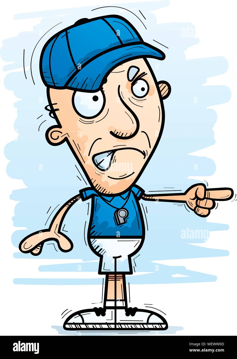 A cartoon illustration of a senior citizen man coach looking angry and ...