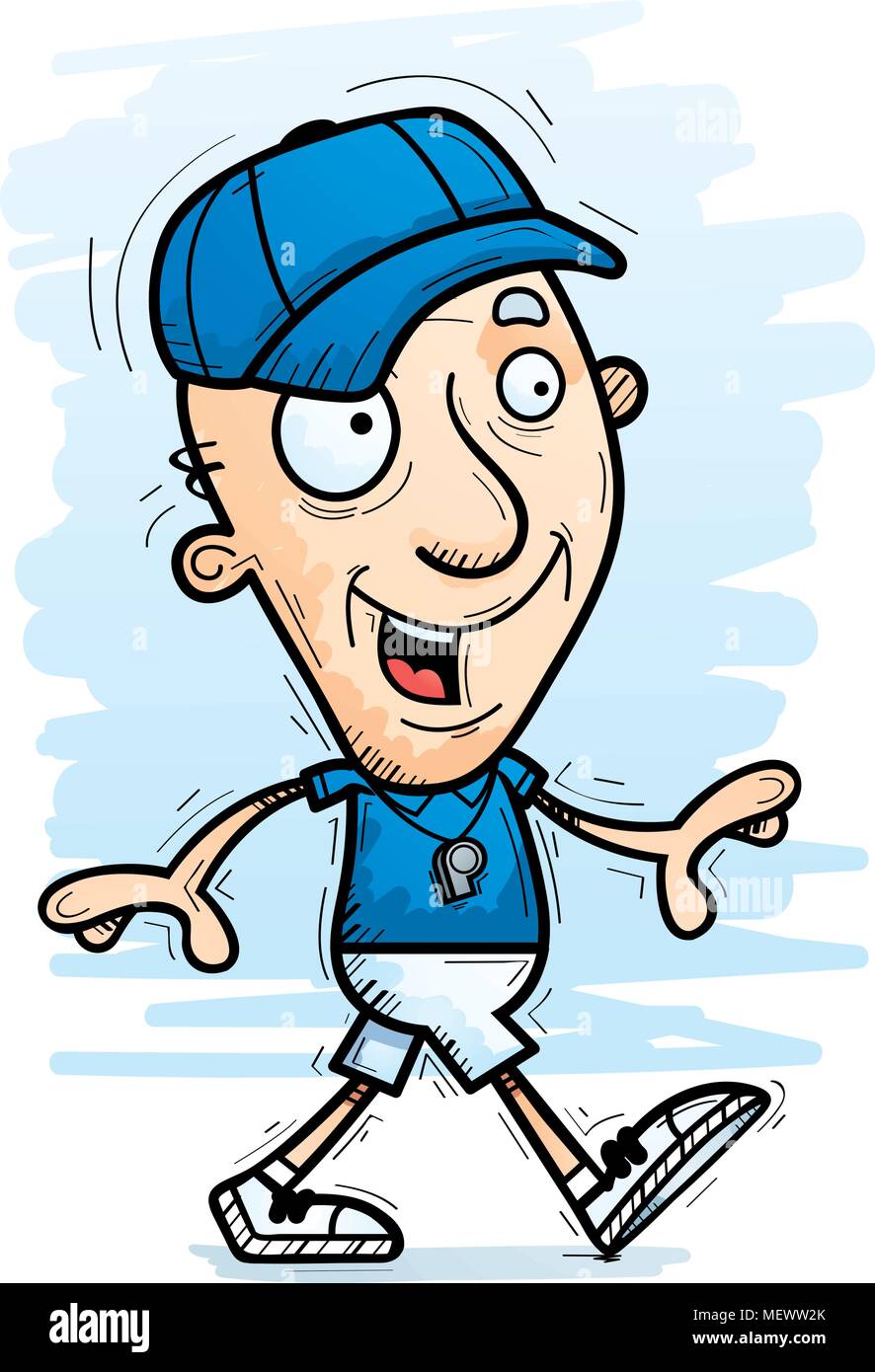 A cartoon illustration of a senior citizen man coach walking Stock ...