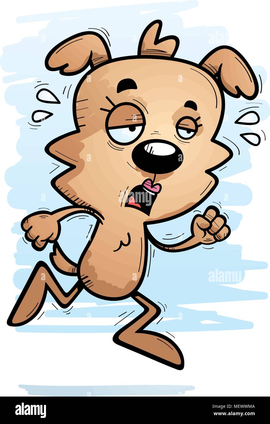 A cartoon illustration of a female dog running and looking exhausted ...