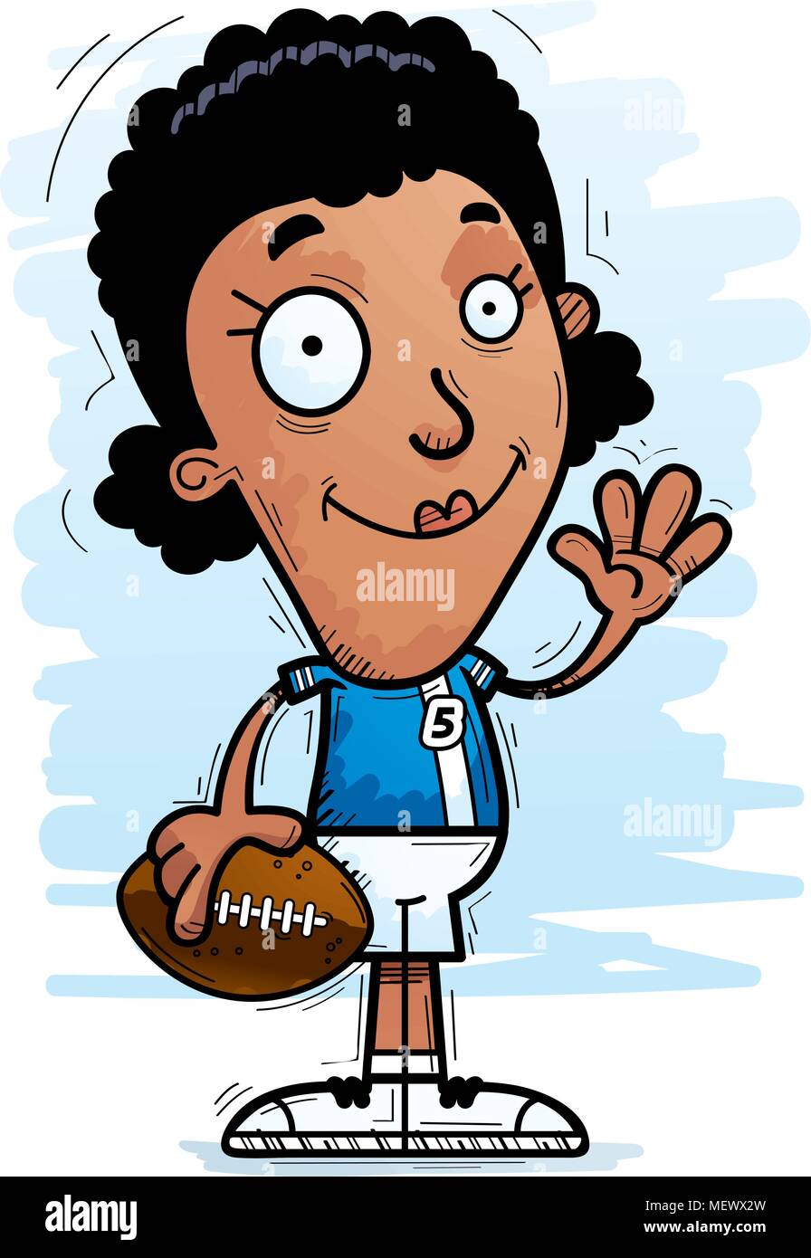 A cartoon illustration of a black woman football player waving Stock ...