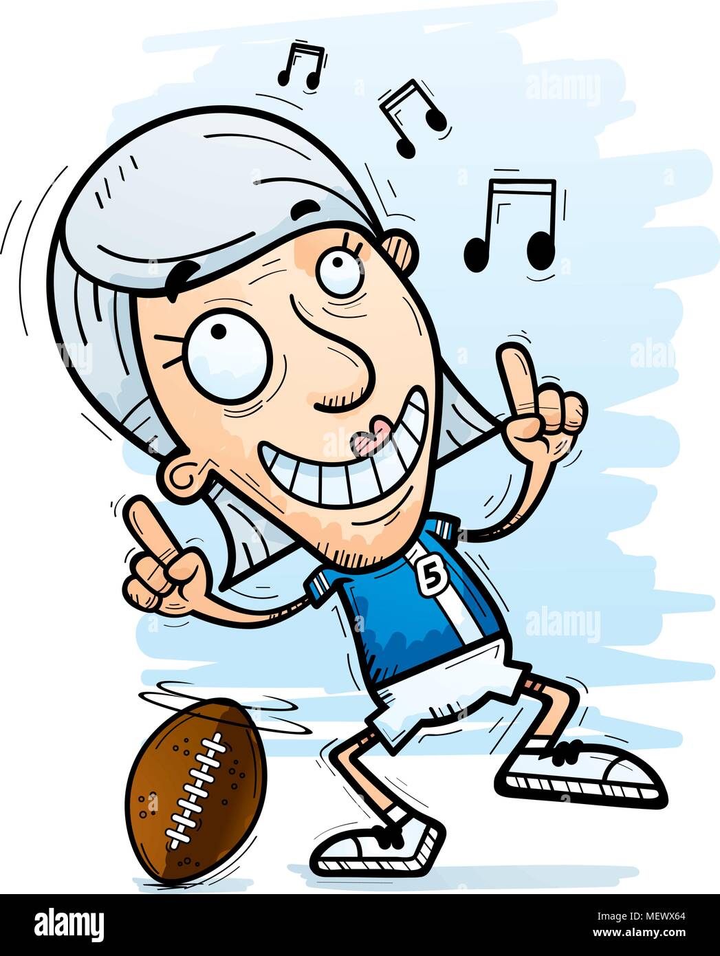 A cartoon illustration of a senior citizen woman football player ...