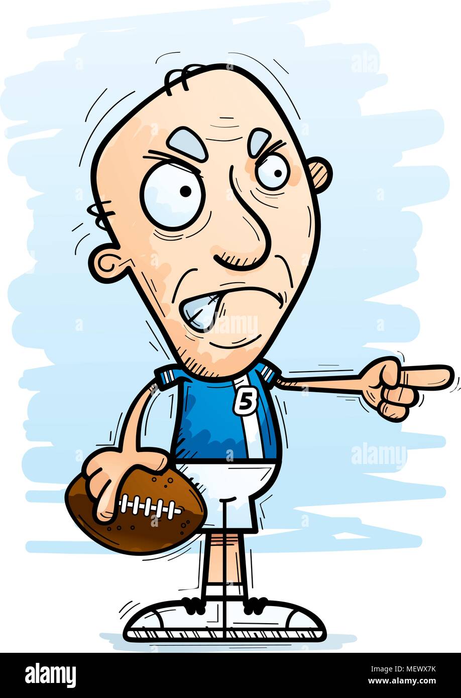 A cartoon illustration of a senior citizen man football player looking ...