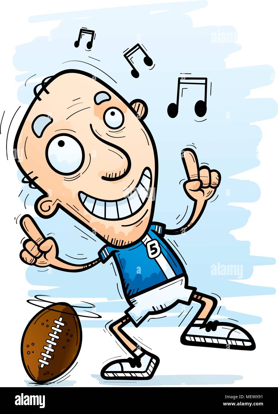 A cartoon illustration of a senior citizen man football player dancing ...