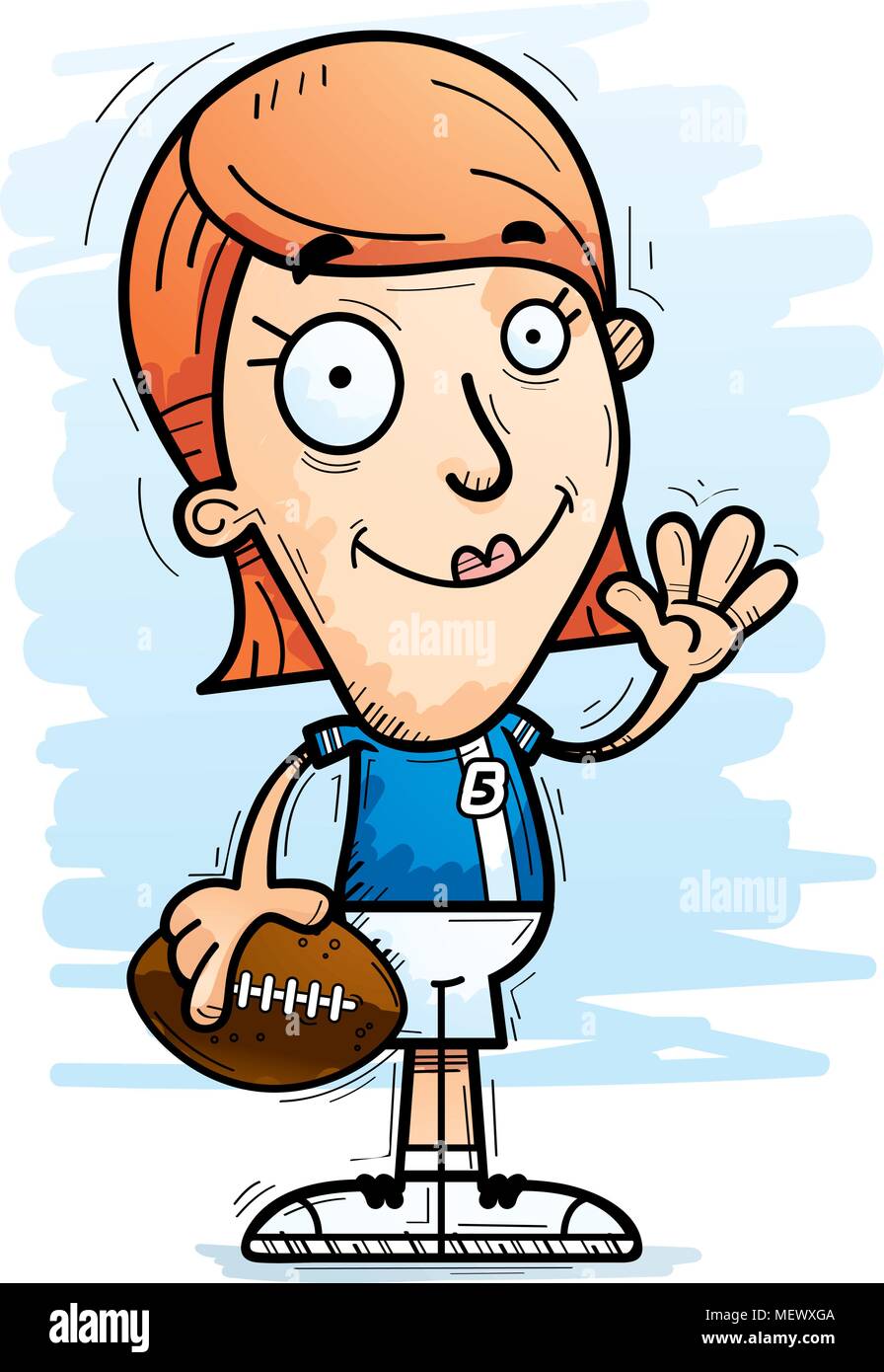 A cartoon illustration of a woman football player waving Stock Vector ...