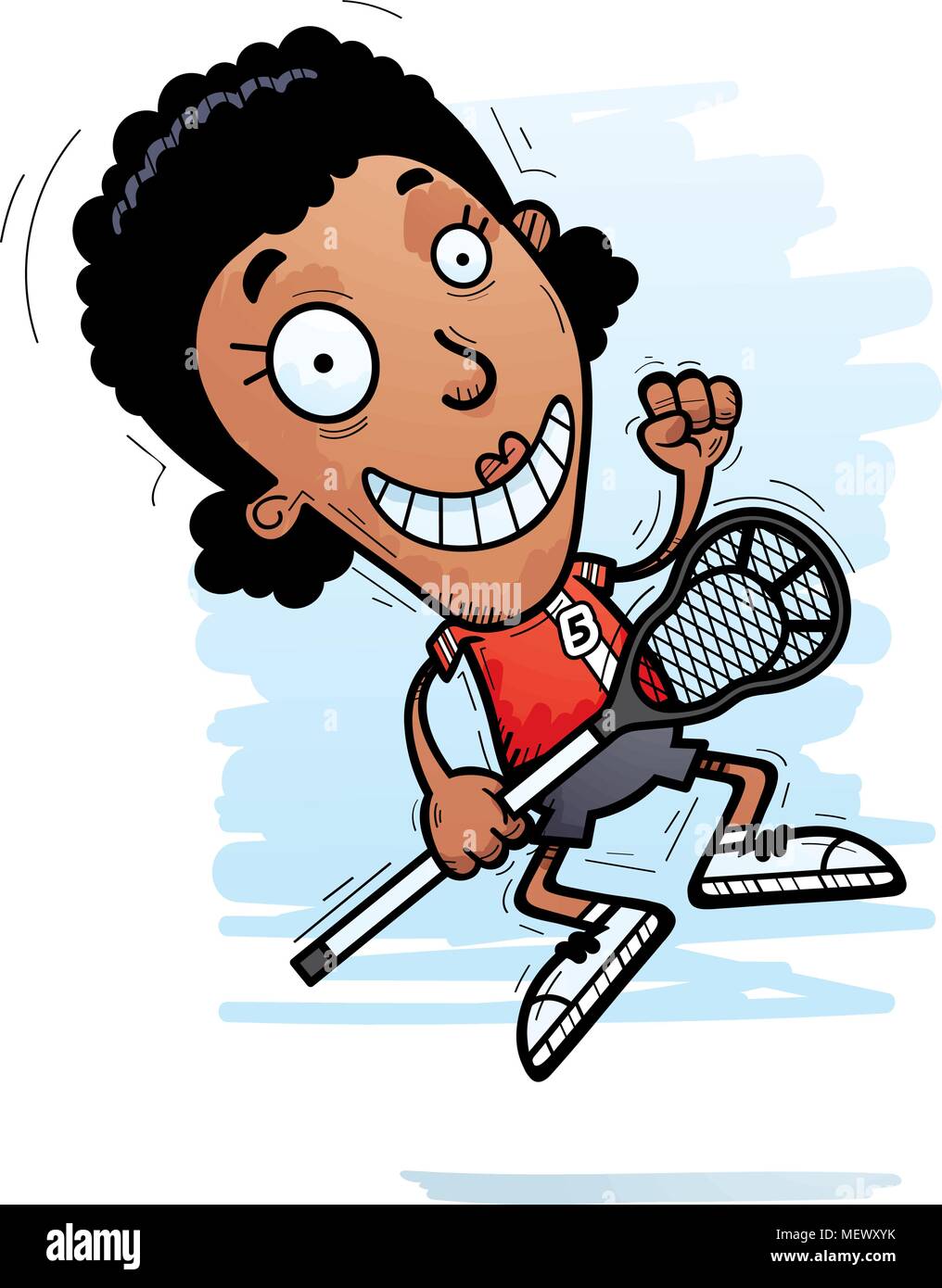 A cartoon illustration of a black woman lacrosse player jumping Stock ...