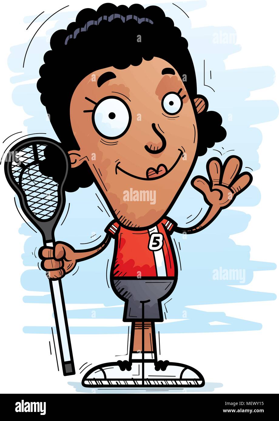 A cartoon illustration of a black woman lacrosse player waving Stock ...
