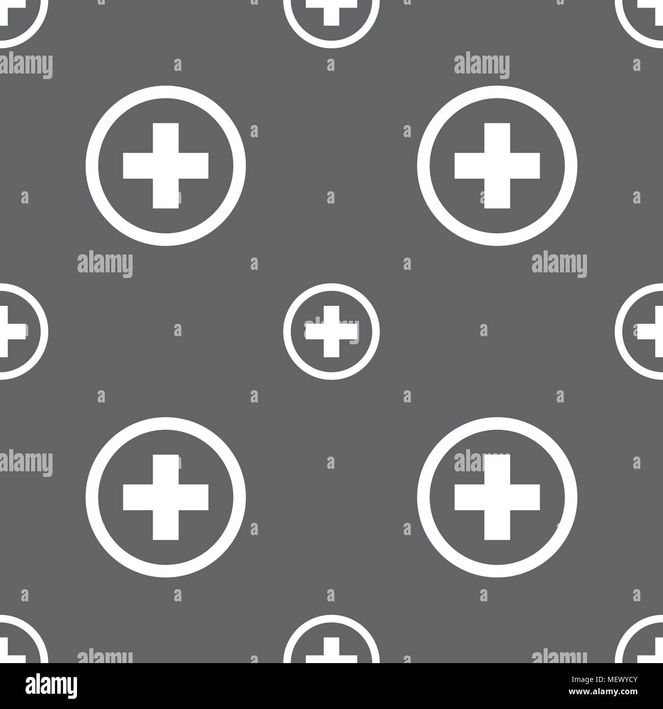 Plus sign icon. Positive symbol. Zoom in. Seamless pattern on a gray ...