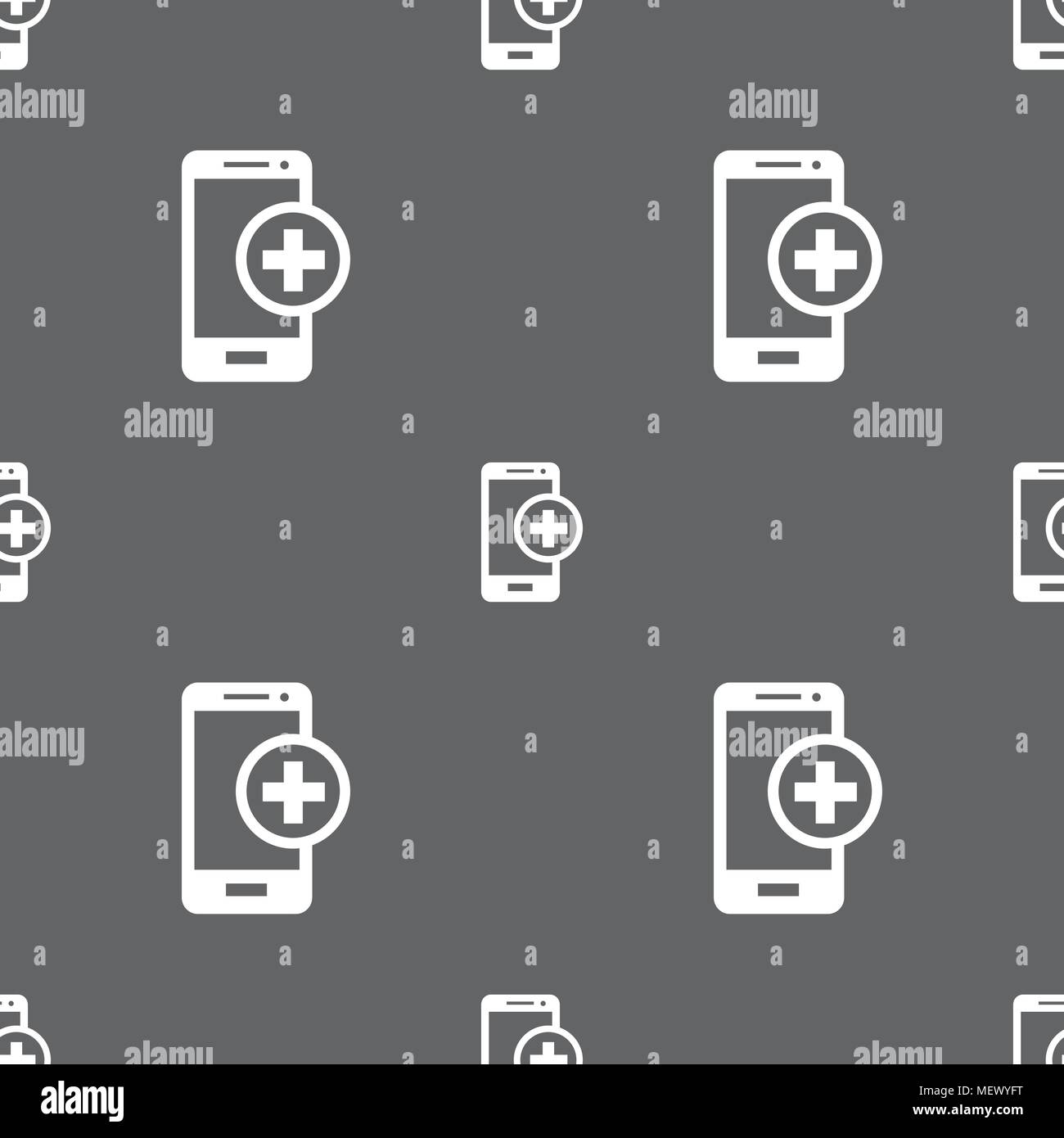 Mobile devices sign icon. with symbol plus. Seamless pattern on a gray ...