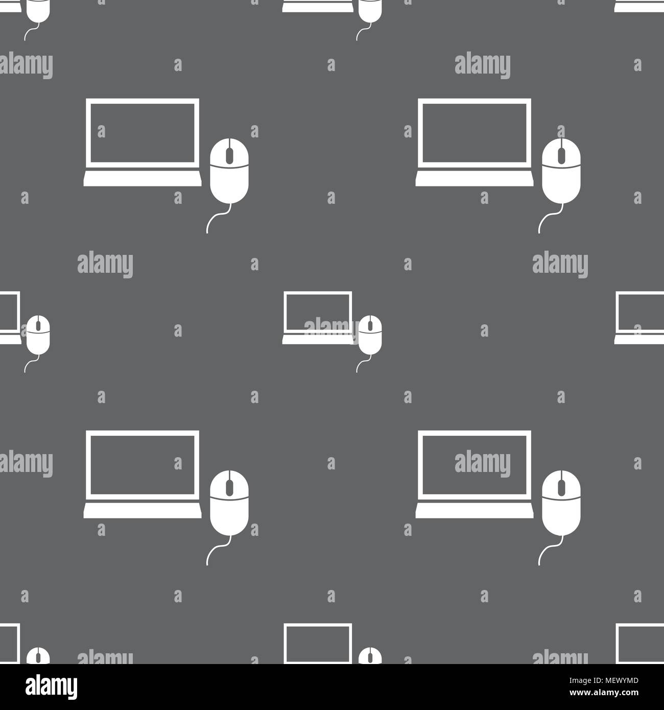 Computer widescreen monitor, mouse sign ico. Seamless pattern on a gray ...