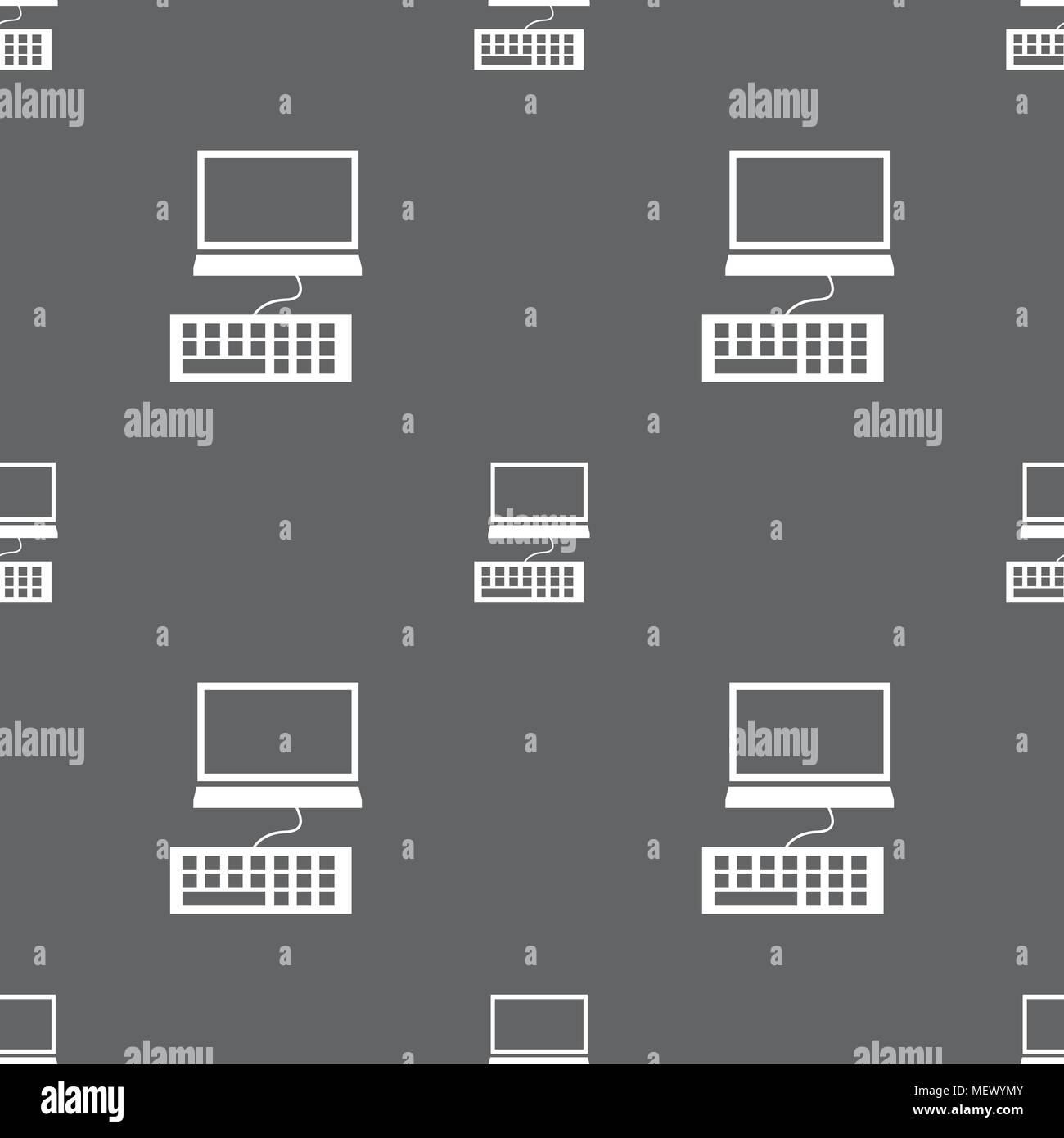 Computer monitor and keyboard Icon. Seamless pattern on a gray ...