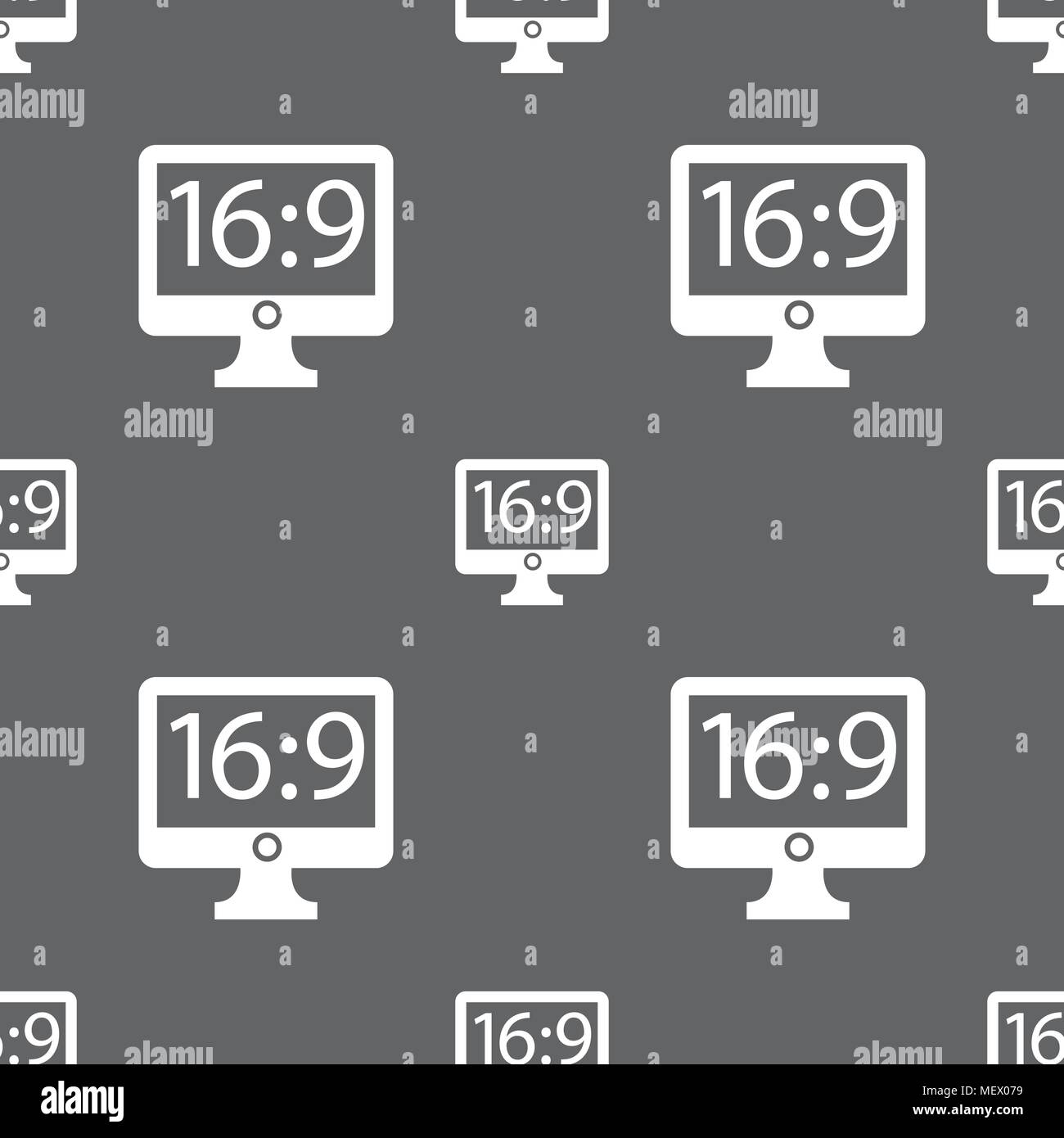 Aspect ratio 16:9 widescreen tv icon sign. Seamless pattern on a gray ...