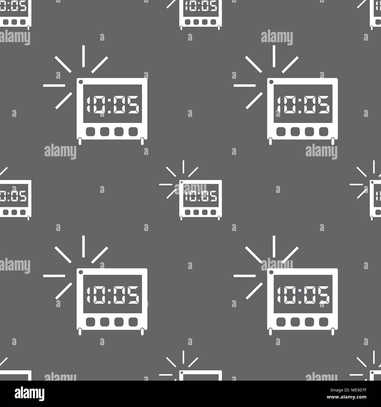 digital Alarm Clock icon sign. Seamless pattern on a gray background ...