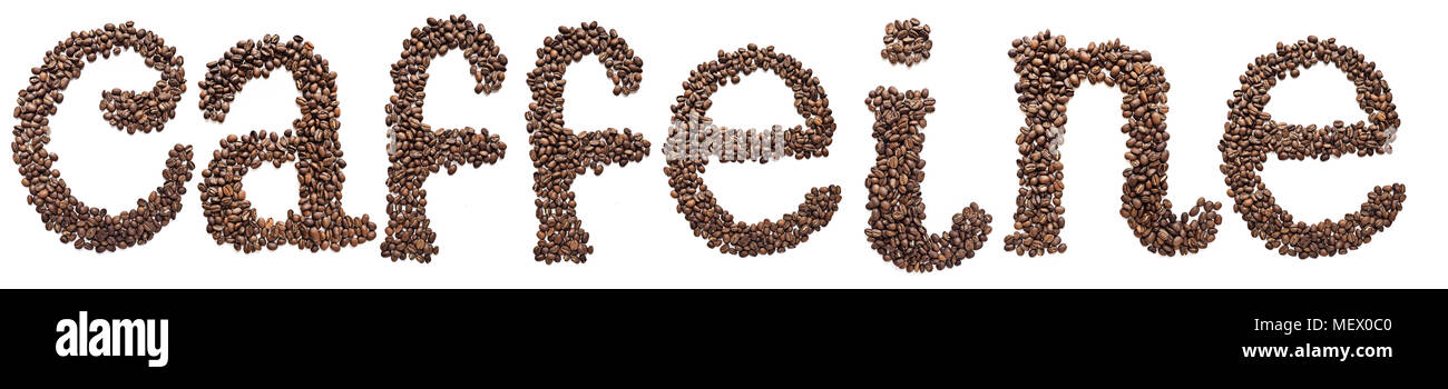 Word caffeine written coffee beans isolated background Stock Photo - Alamy