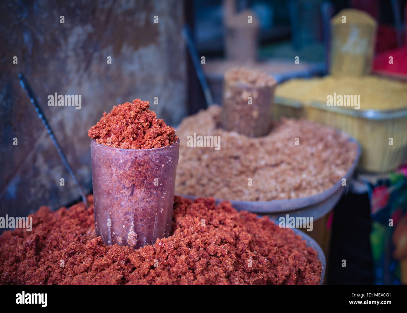 Various spices from the street market. Colorful georgian suneli on ...