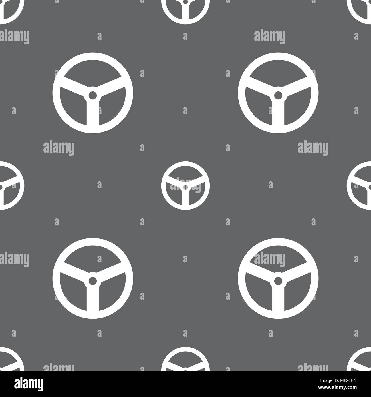 Steering wheel icon sign. Seamless pattern on a gray background. Vector ...