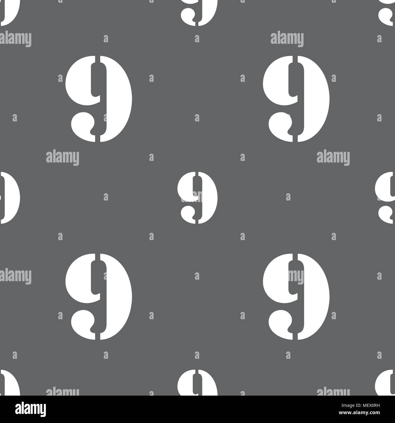 number Nine icon sign. Seamless pattern on a gray background. Vector ...