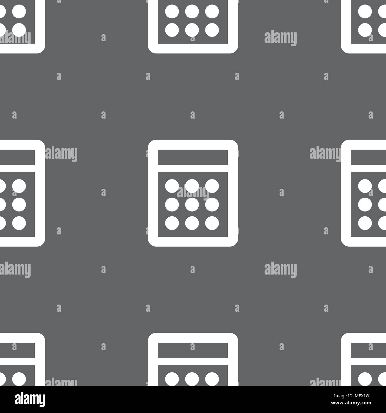 Calculator sign icon. Bookkeeping symbol. Seamless pattern on a gray ...
