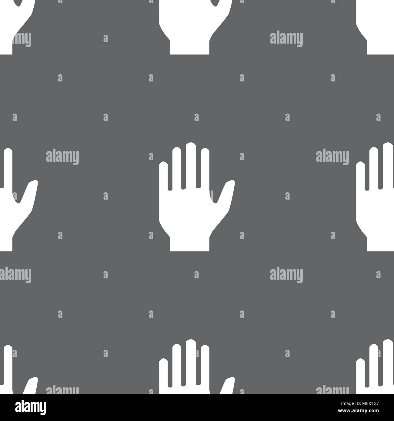 Hand print sign icon. Stop symbol. Seamless pattern on a gray ...