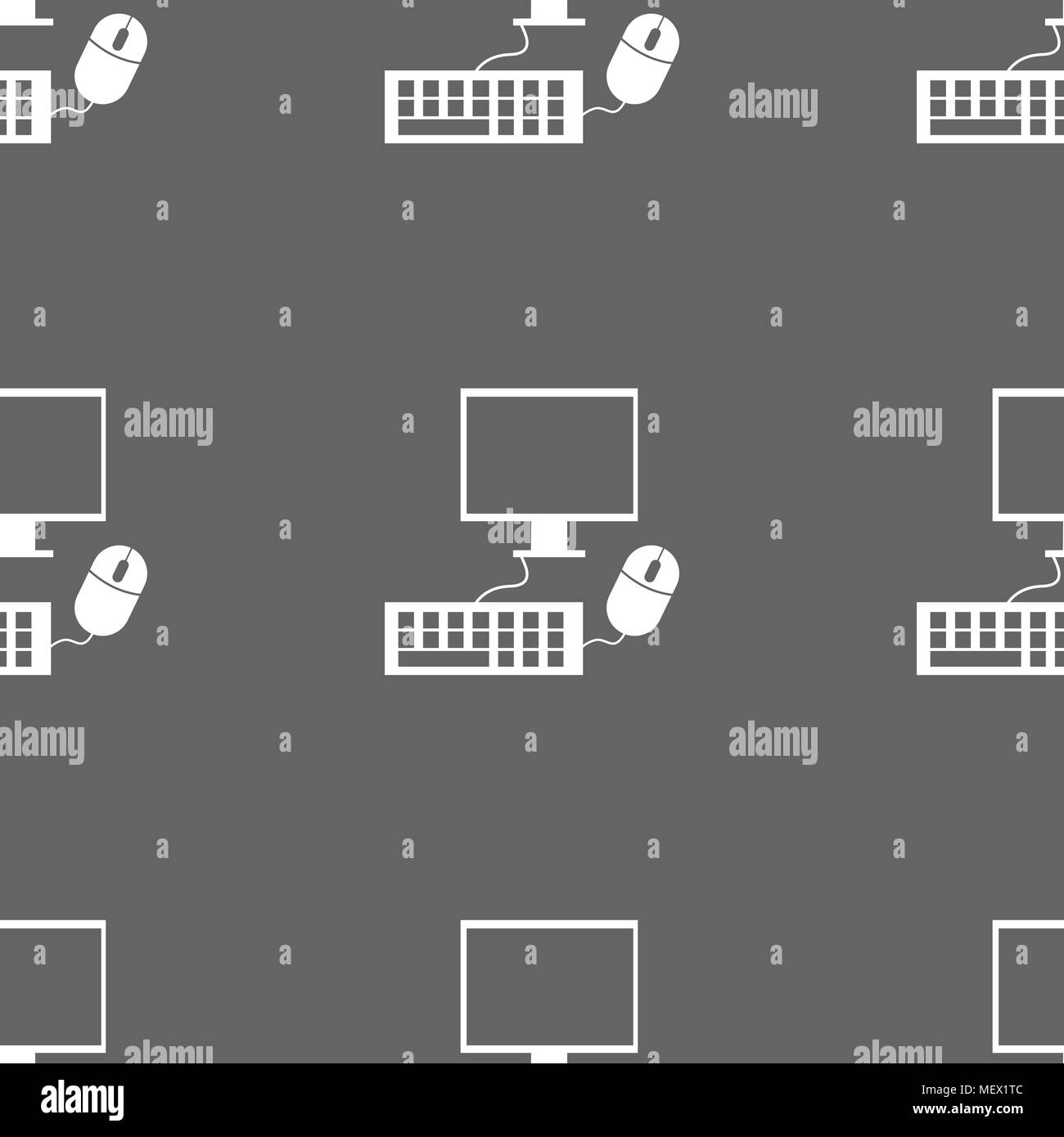 Computer Widescreen Monitor Keyboard Mouse Sign Icon Seamless Pattern On A Gray Background