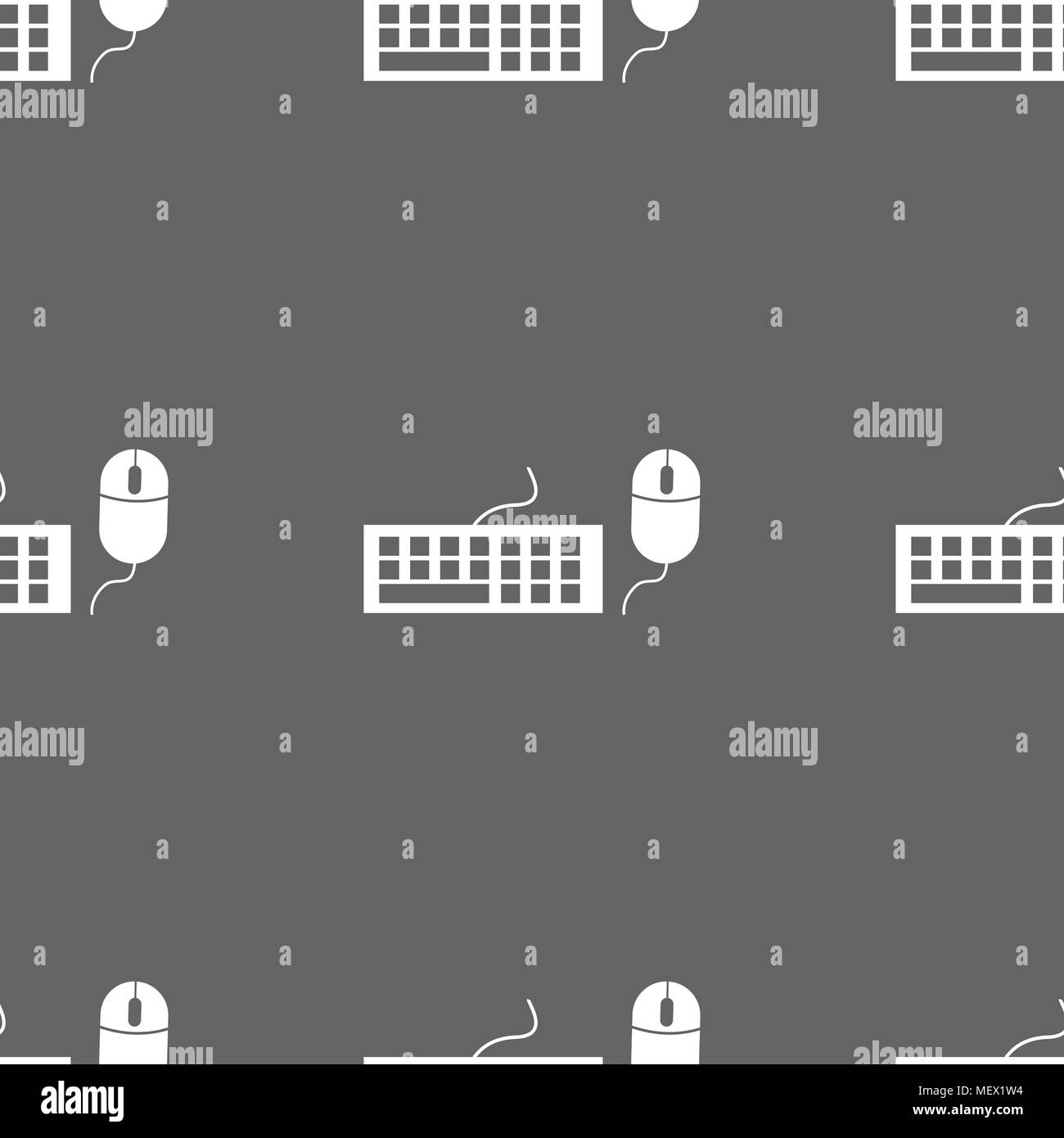 Computer keyboard and mouse Icon. Seamless pattern on a gray background. Vector illustration ...