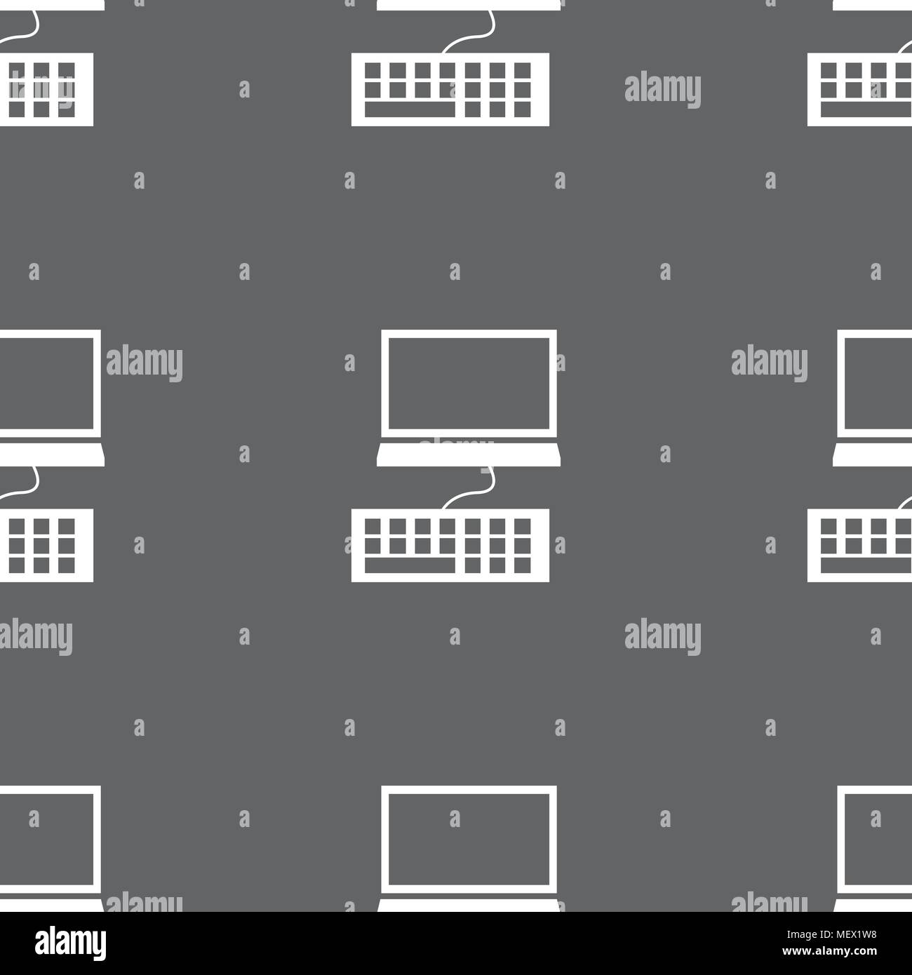 Computer monitor and keyboard Icon. Seamless pattern on a gray ...