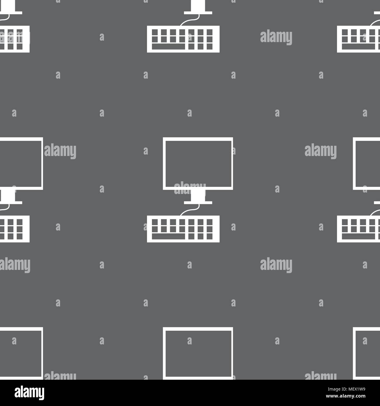 Computer monitor and keyboard Icon. Seamless pattern on a gray ...