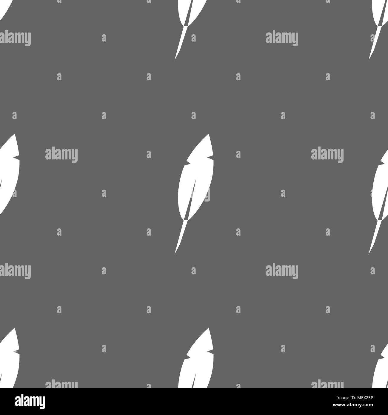 Feather sign icon. Retro pen symbo. Seamless pattern on a gray ...