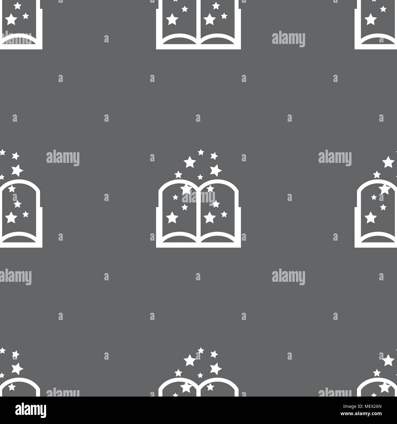 Magic Book sign icon. Open book symbol. Seamless pattern on a gray ...