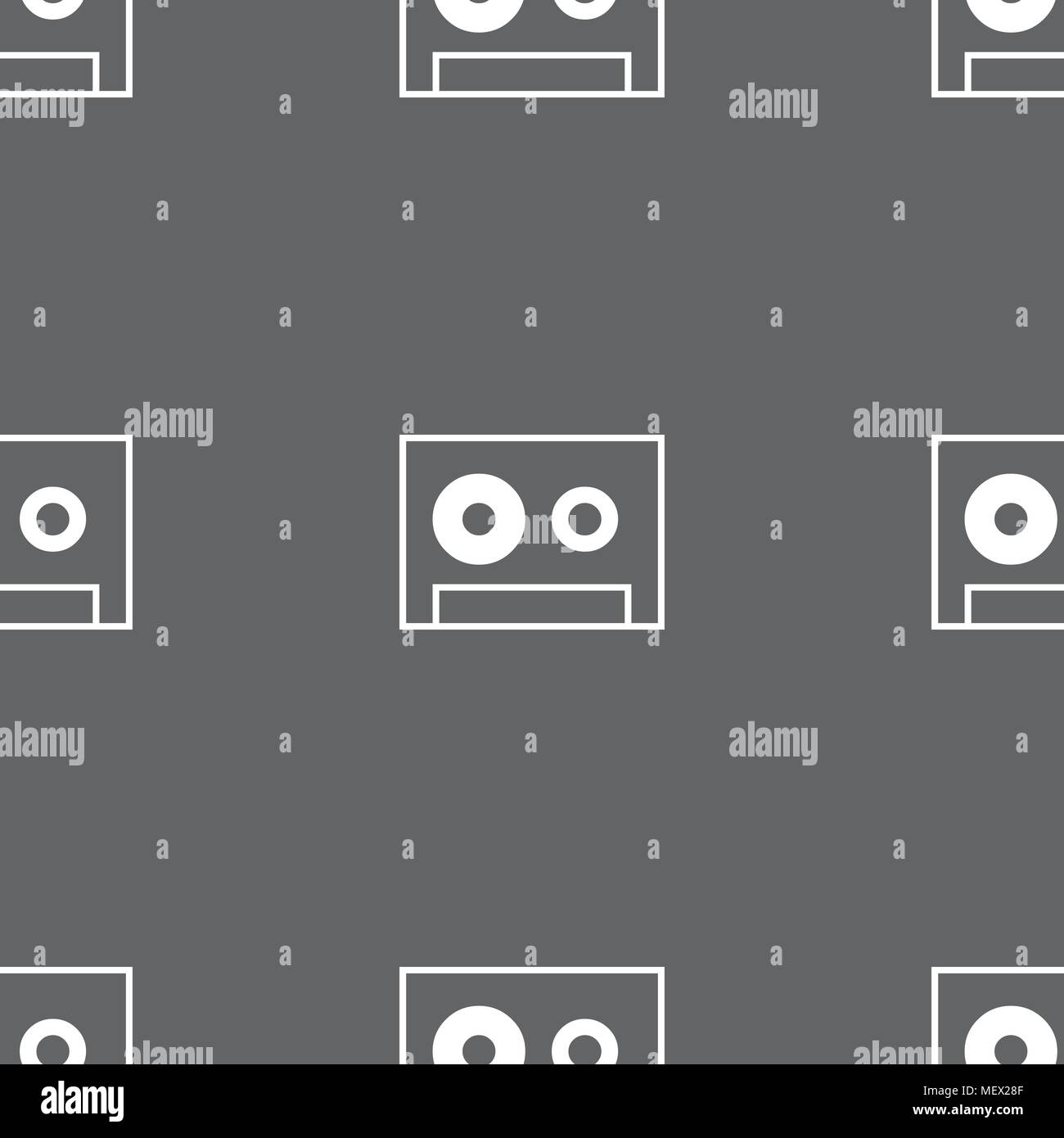 cassette sign icon. Audiocassette symbol. Seamless pattern on a gray ...