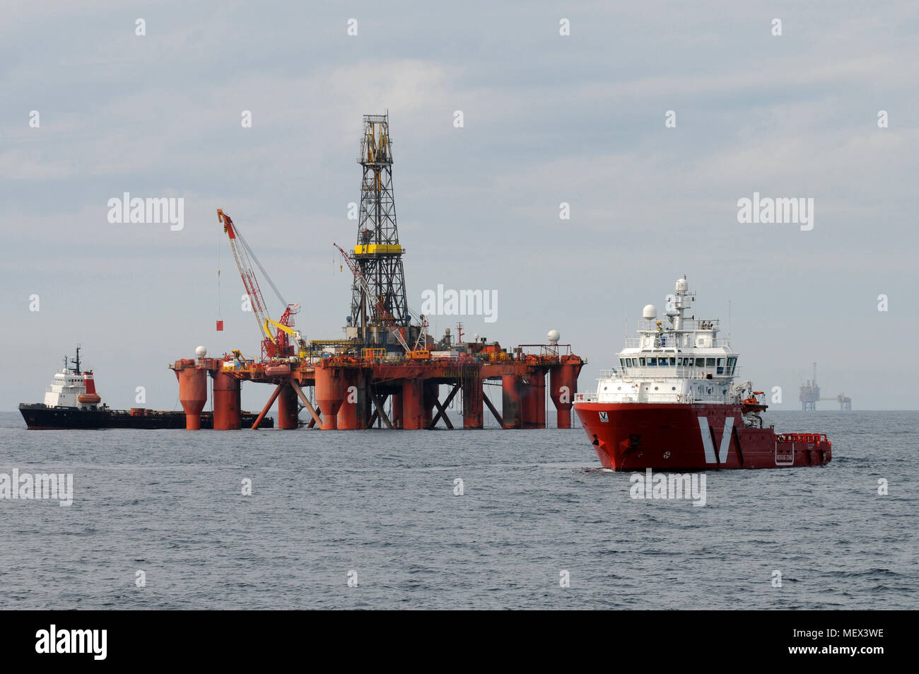 Rig guard boat protecting oil rigs in the north sea Vos vessel Stock ...