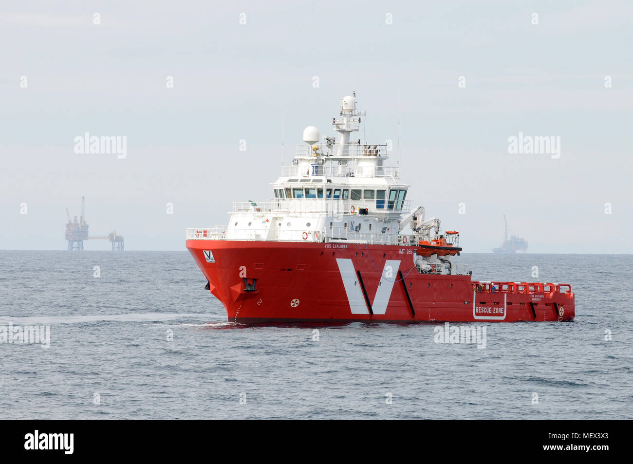 Rig guard boat protecting oil rigs in the north sea Vos vessel Stock ...