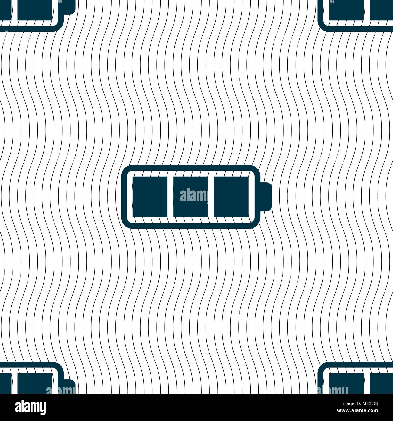 Battery fully charged icon sign. Seamless pattern with geometric ...