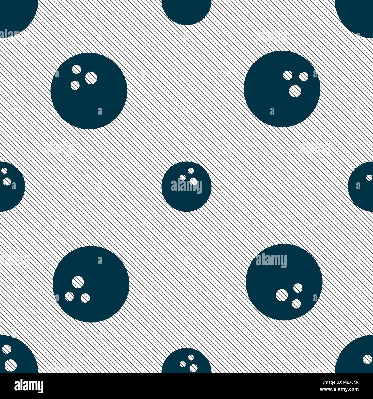 Bowling game, ball icon sign. Seamless pattern with geometric texture ...