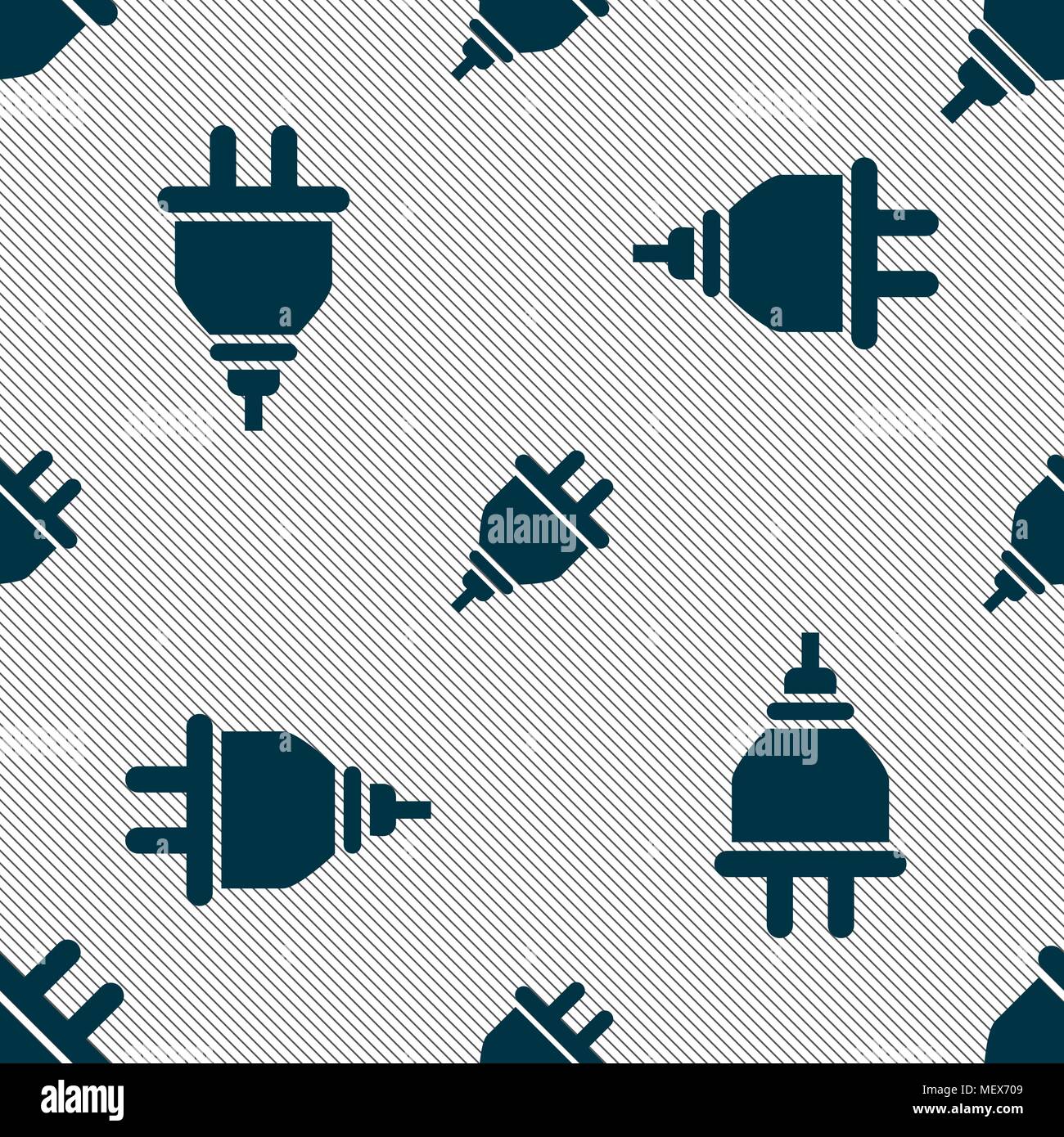 plug icon sign. Seamless pattern with geometric texture. Vector ...