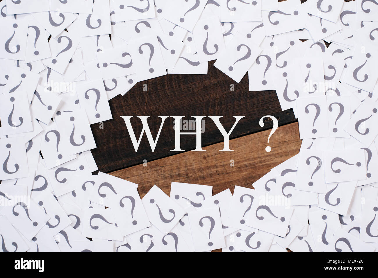 white paper note with question mark and WHY word in the center on ...
