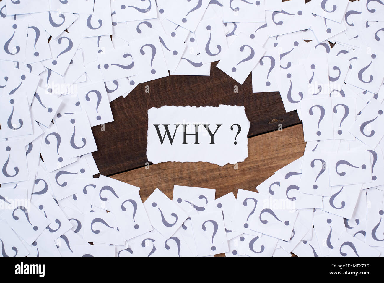 white paper note with question mark and word WHY in the center on ...