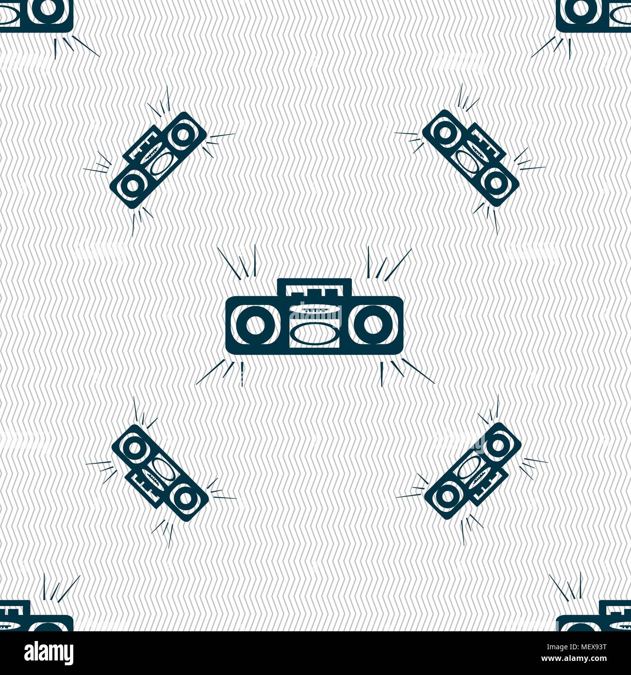 Radio cassette player icon sign. Seamless pattern with geometric ...
