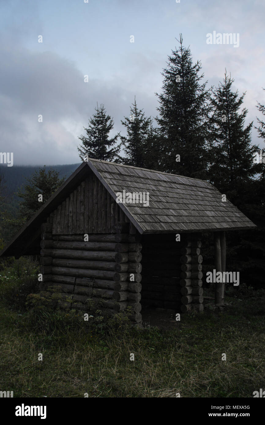 simple wooden cabin used as a hiking shelter, czech republic Stock ...