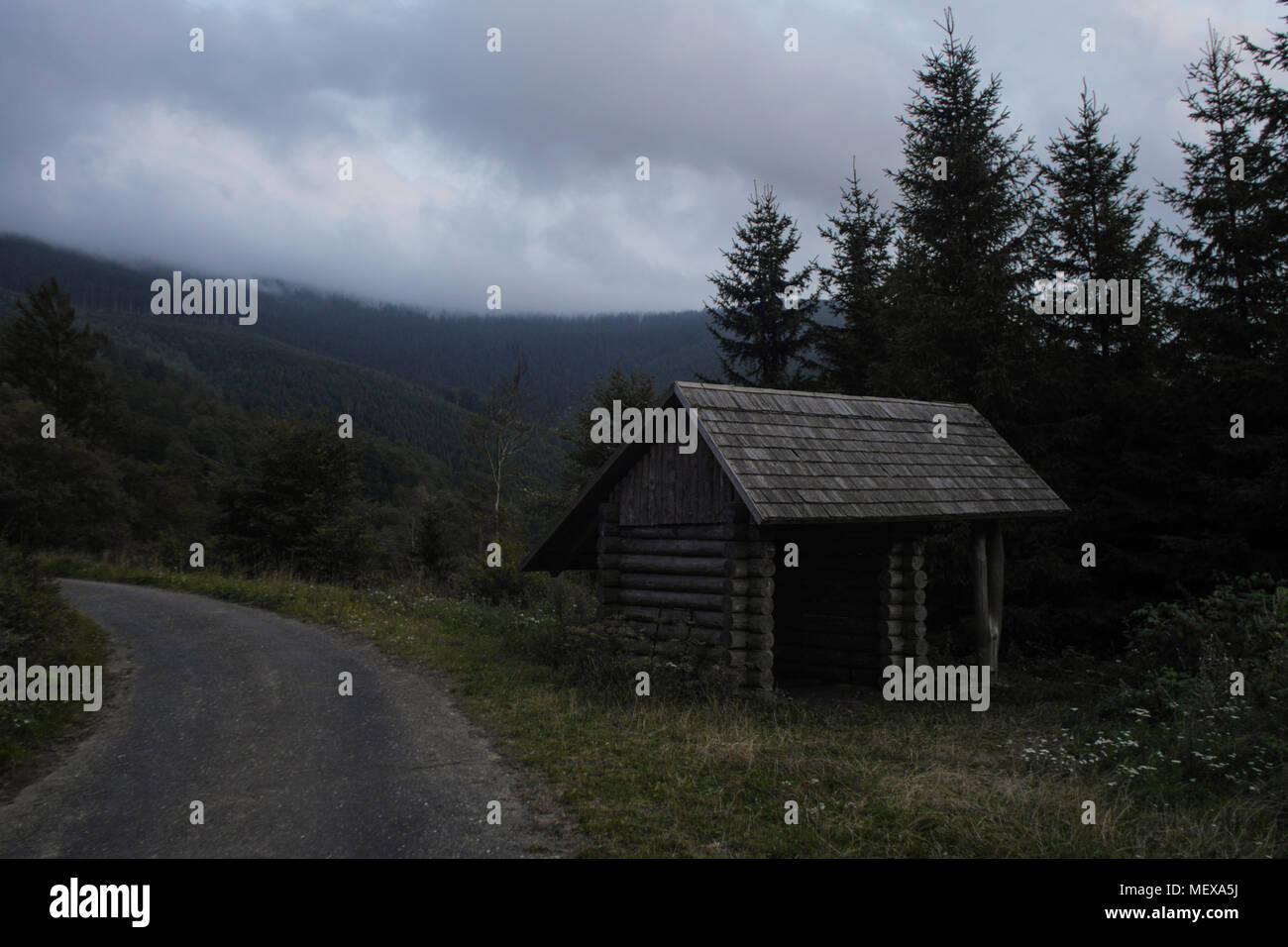 simple wooden cabin used as a hiking shelter, czech republic Stock ...