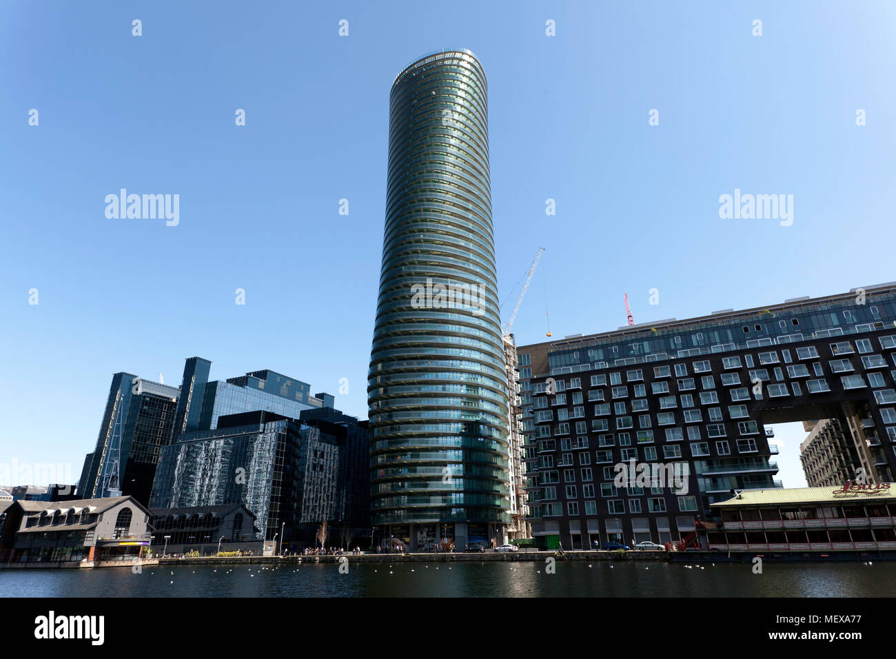 Wide-angle view of the Arena Tower and Millwall Inner Dock, Isle of ...