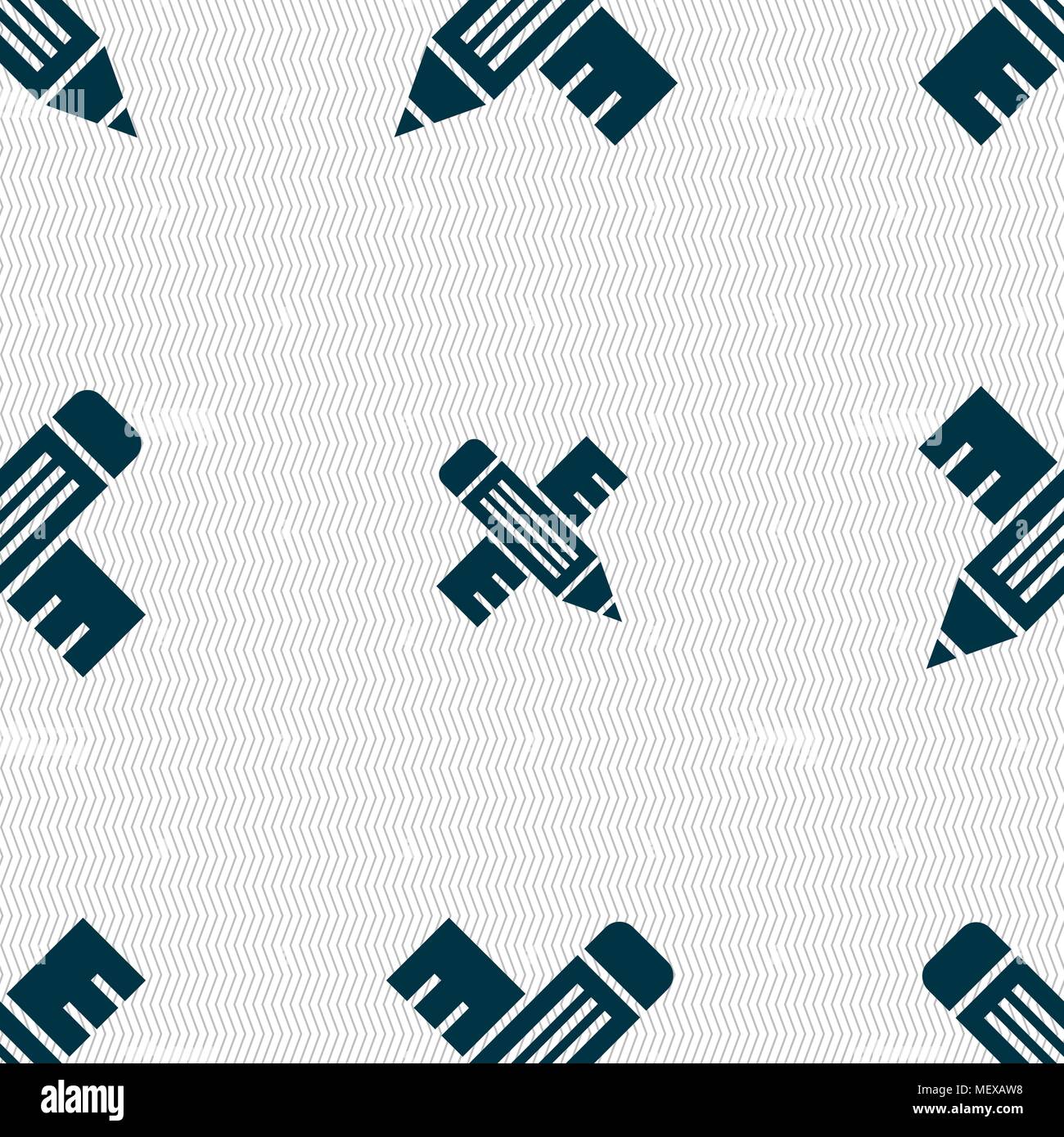 Pencil with ruler icon sign. Seamless pattern with geometric texture ...