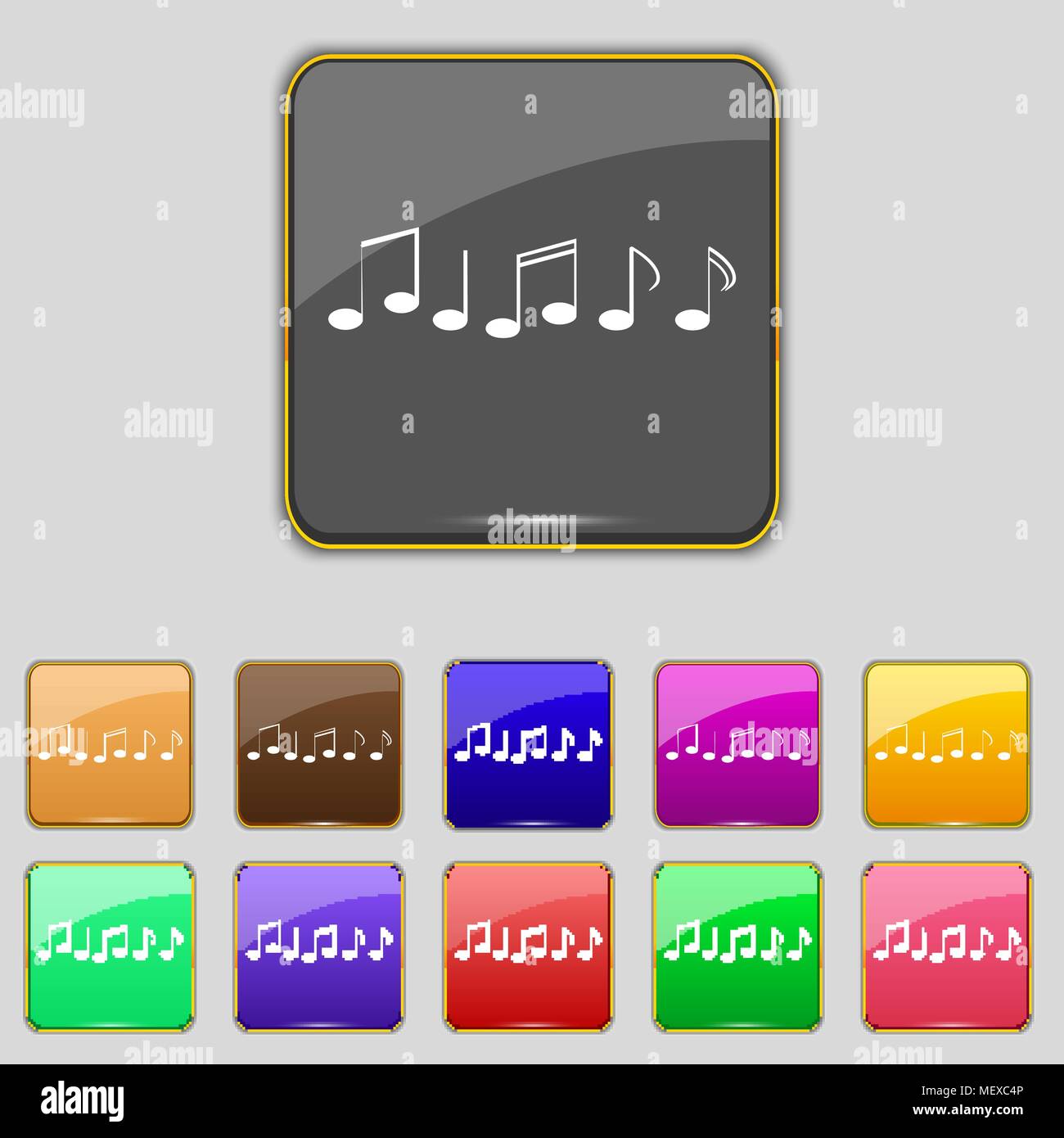 Music note sign icon. Musical symbol. Set colourful buttons. Vector ...