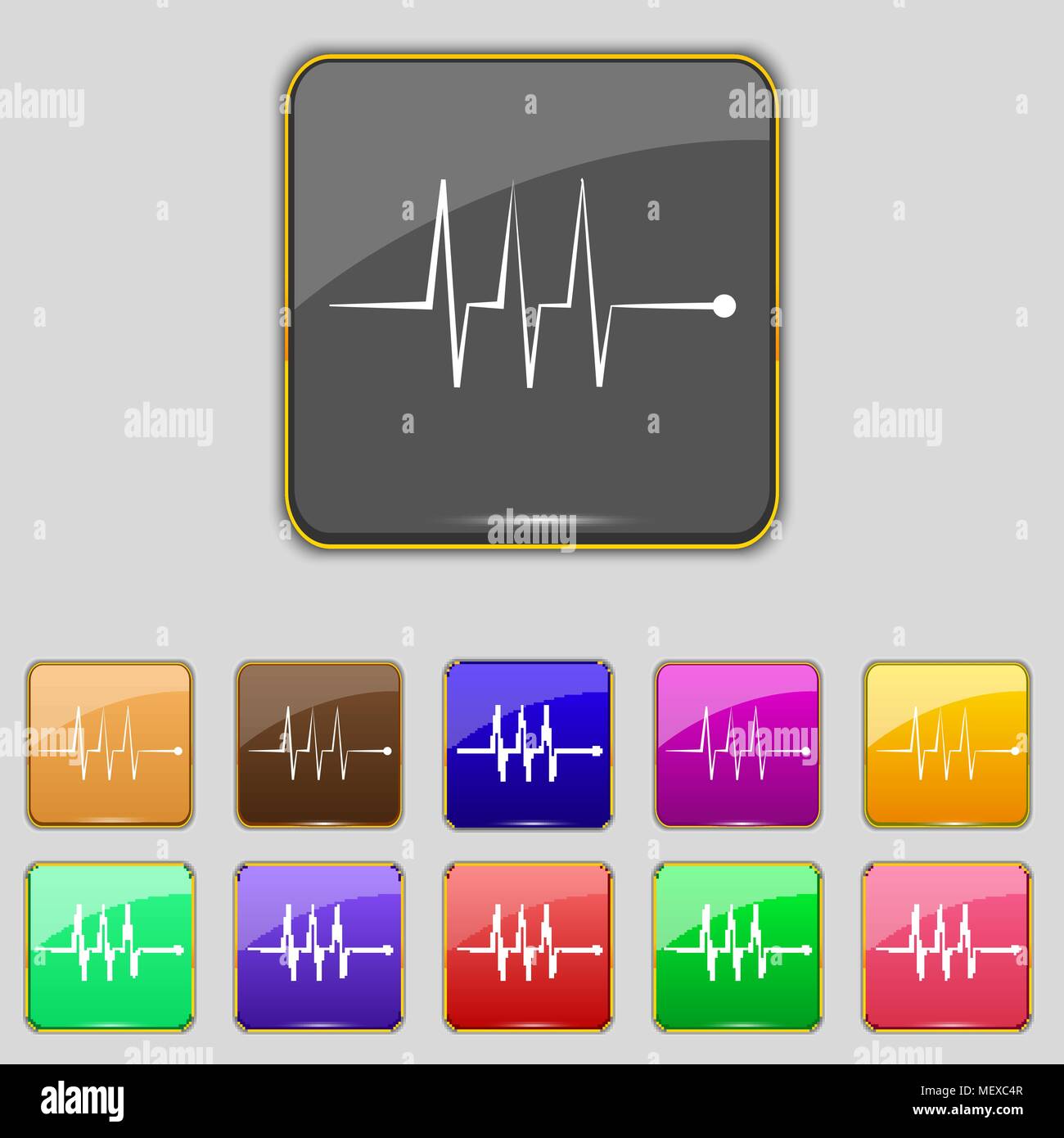 Cardiogram monitoring sign icon. Heart beats symbol. Set colourful ...
