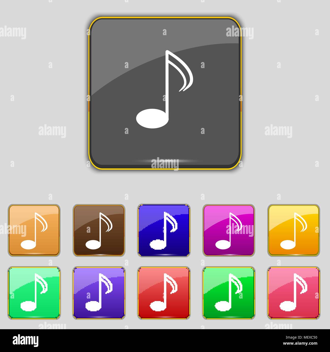 Music note sign icon. Musical symbol. Set colourful buttons. Vector ...