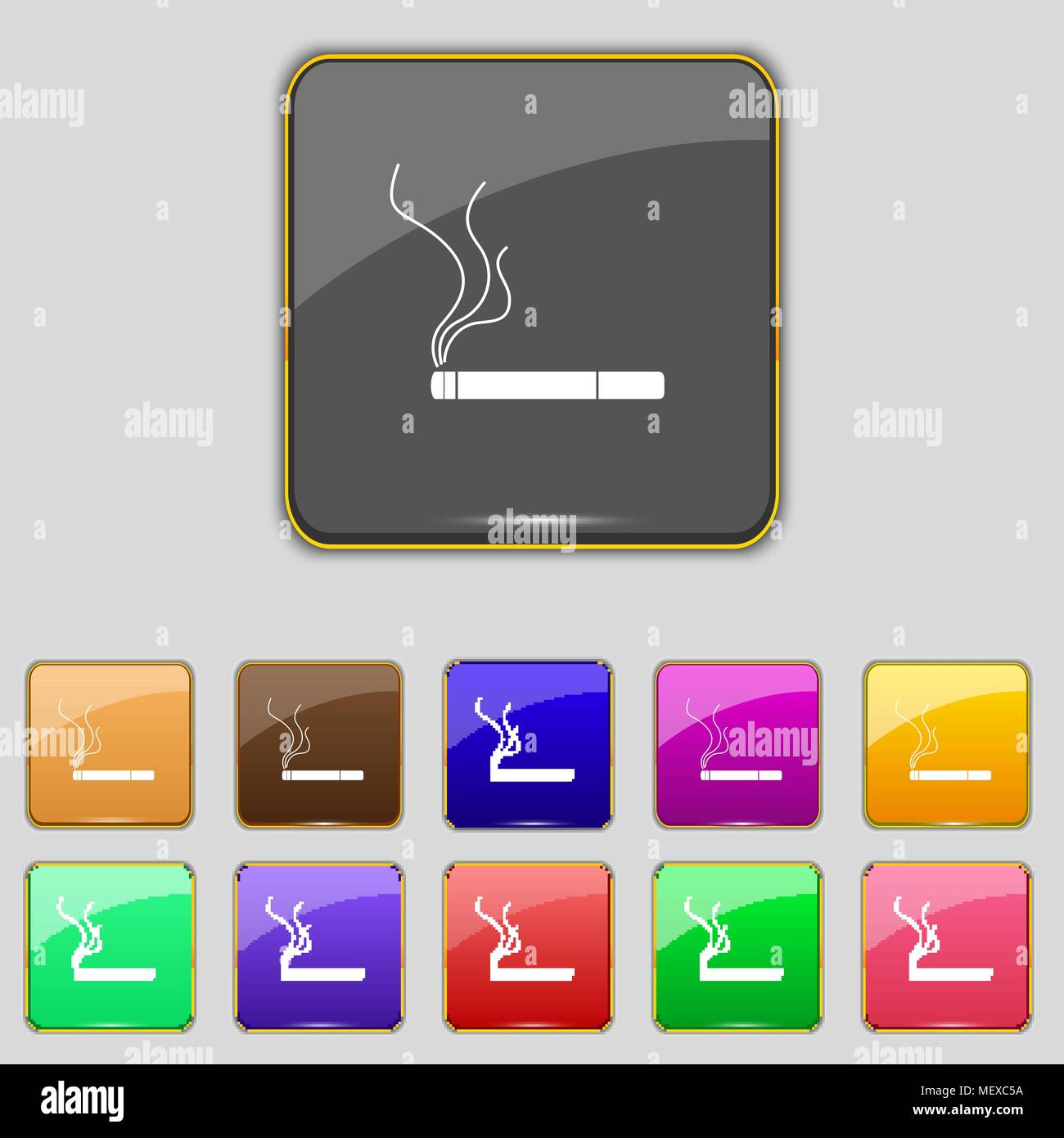 Smoking sign icon. Cigarette symbol. Set colourful buttons. Vector ...